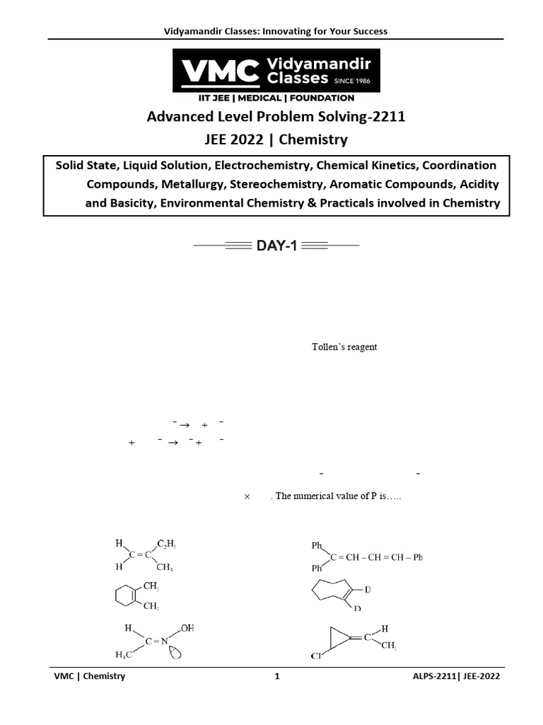 VMC - Chemistry Advanced Level Problem Solving (ALPS-11) - Paper | PDF ...