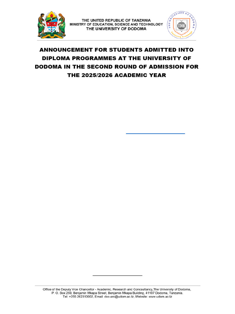 Udom Students Admitted Into - Diploma Programmes | PDF