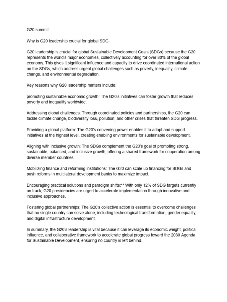 G20 Leadership for Global SDG Success | PDF | Sustainability ...