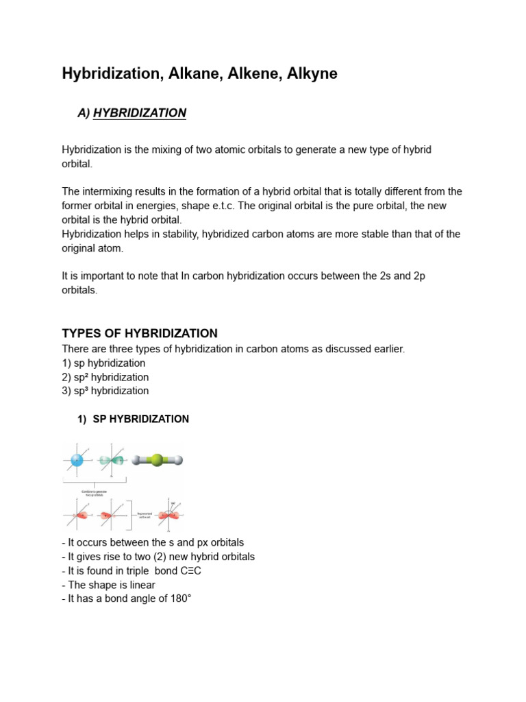 Hybridization in Alkanes, Alkenes, Alkynes | PDF | Alkene | Alkane