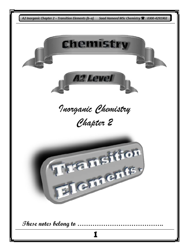 A2 Inorganic Chemistry: Transition Elements | PDF | Coordination ...