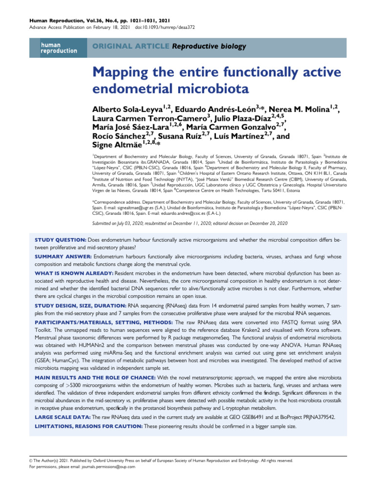 Mapping The Entire Functionally Active Endometrial Microbiota | PDF ...