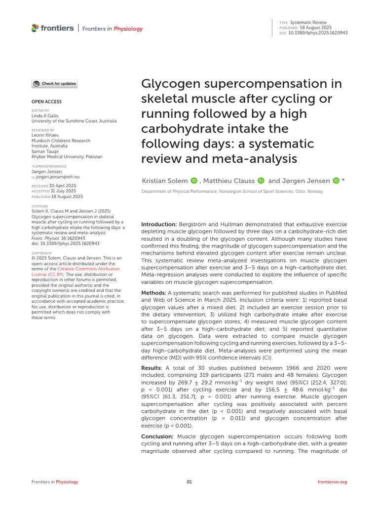 Glycogen Supercompensation in Skeletal Muscle After Cycling or Running ...