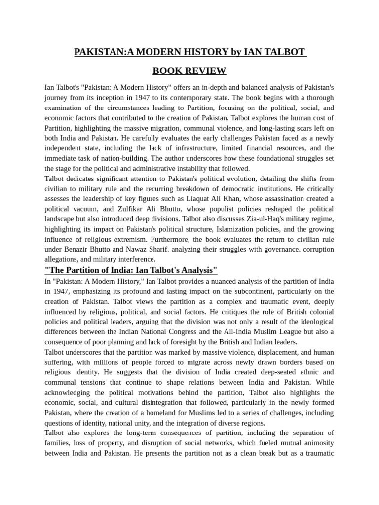 Book's Review Indo Pak | PDF | Pakistan | Partition Of India