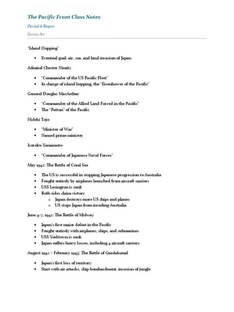 Pacific Front WWII Class Notes | PDF | Iwo Jima | Empire Of Japan