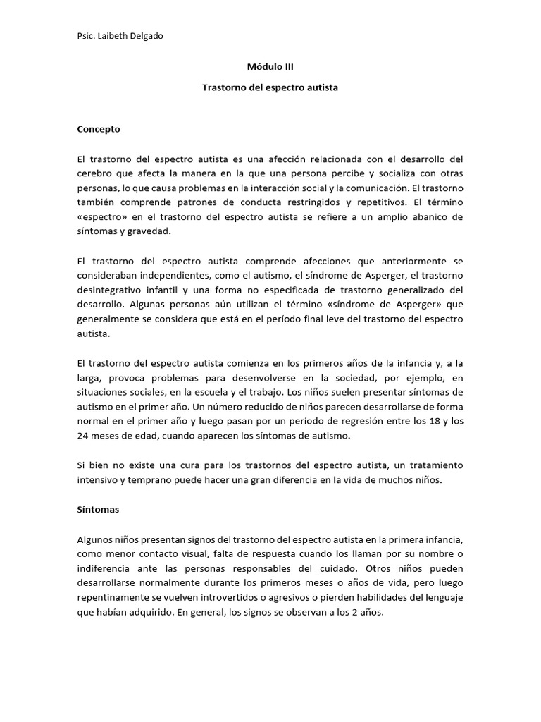 Guía Módulo III Trastorno Del Espectro Autista - Laibeth Delgado | PDF ...