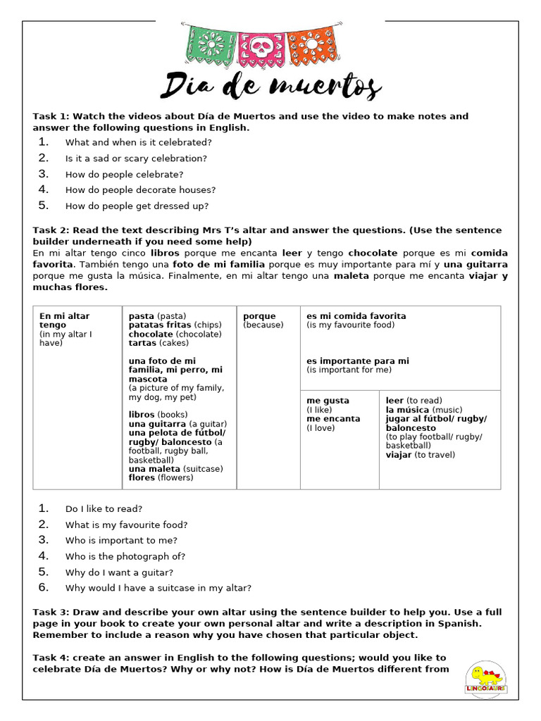 YR7 D A de Los Muertos Worksheet | PDF
