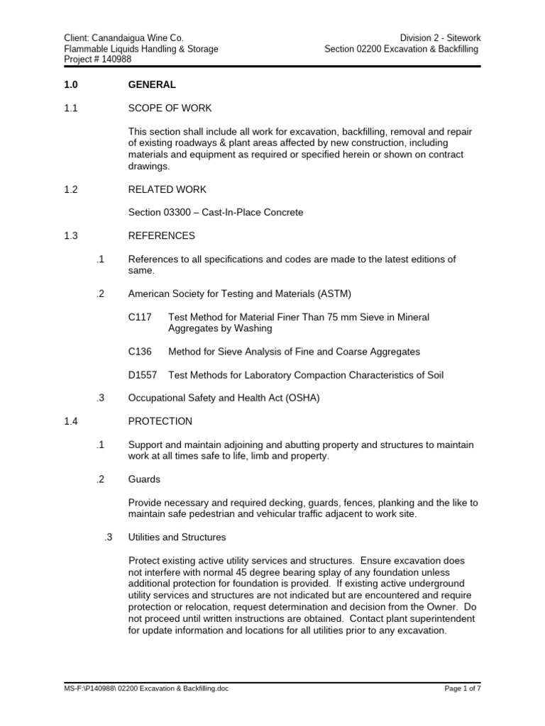 Excavation and Backfilling Guidelines | PDF