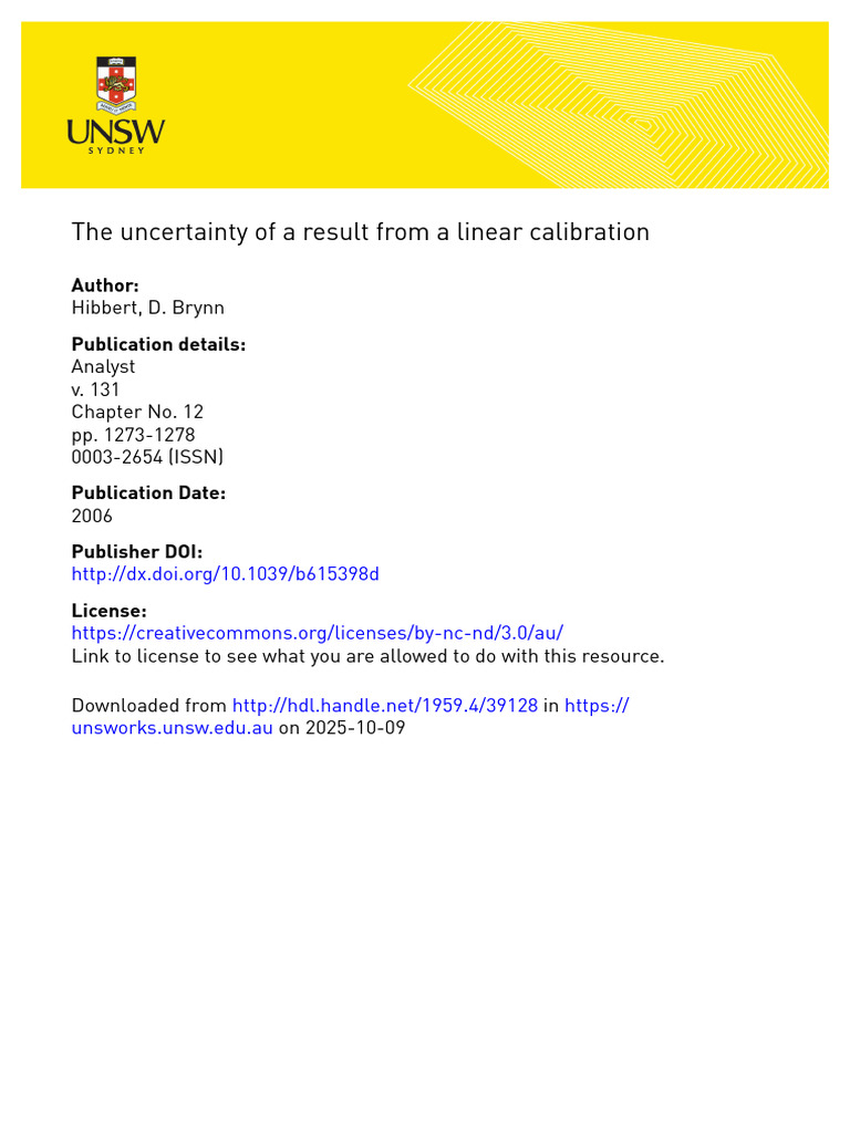 The Uncertainty of A Result From A Linear Calibration For UNSWworks ...