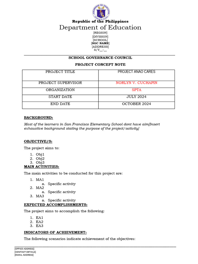 Project Concept Note for ANA CARES | PDF