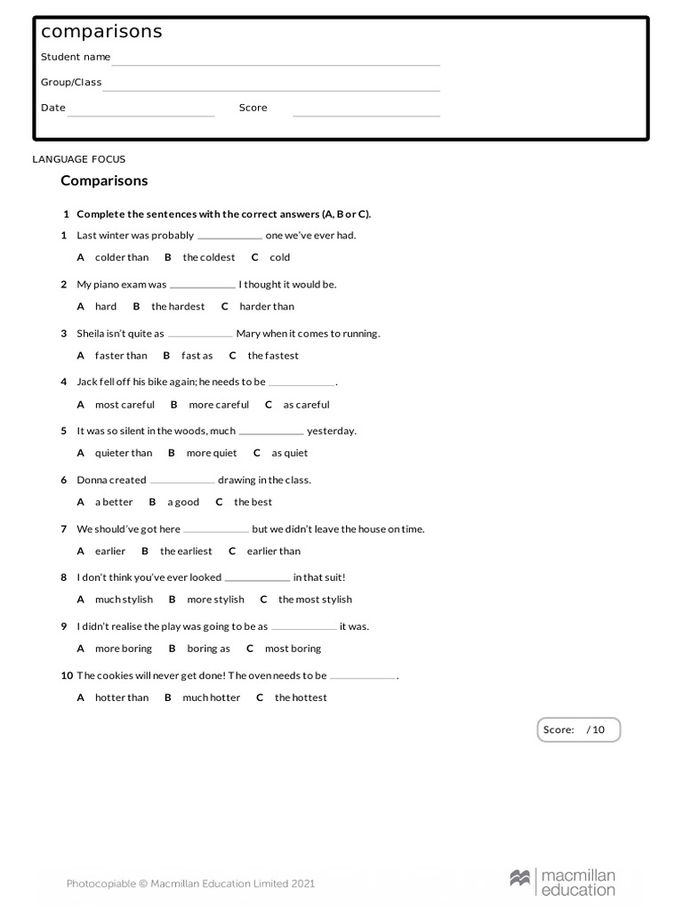 Comparative Language Exercises | PDF