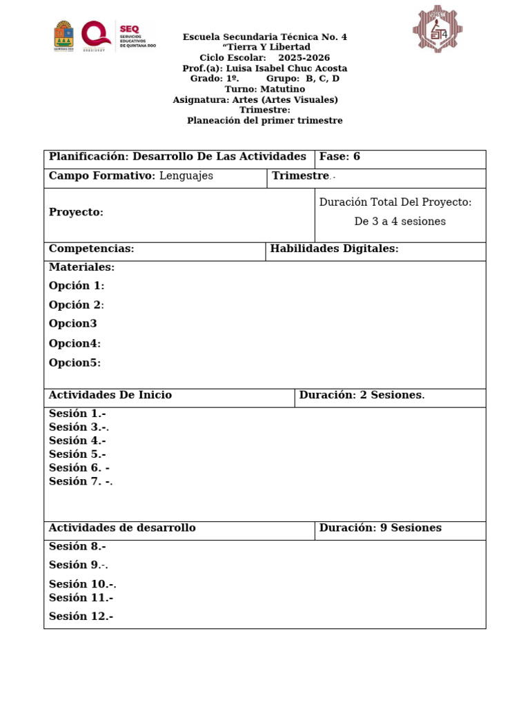 Plantilla de Planificacion | PDF
