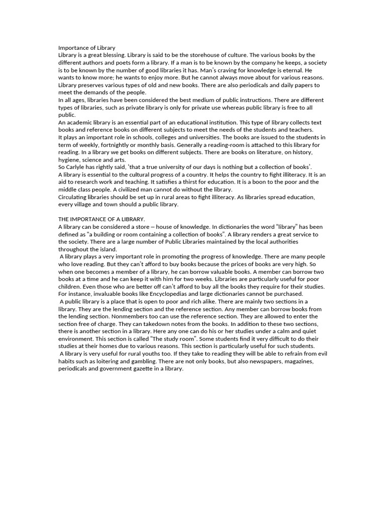 Importance of Libraries | PDF | Libraries | Public Library