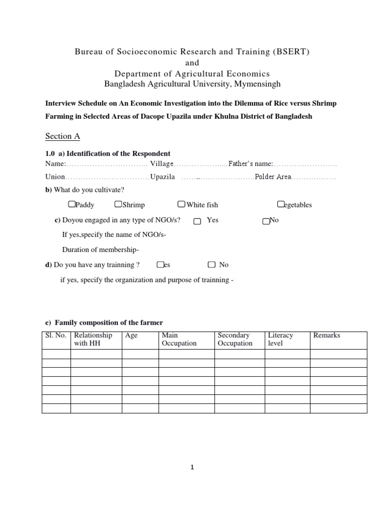 Bureau of Socioeconomic Research and Training (BSERT) and Department of ...