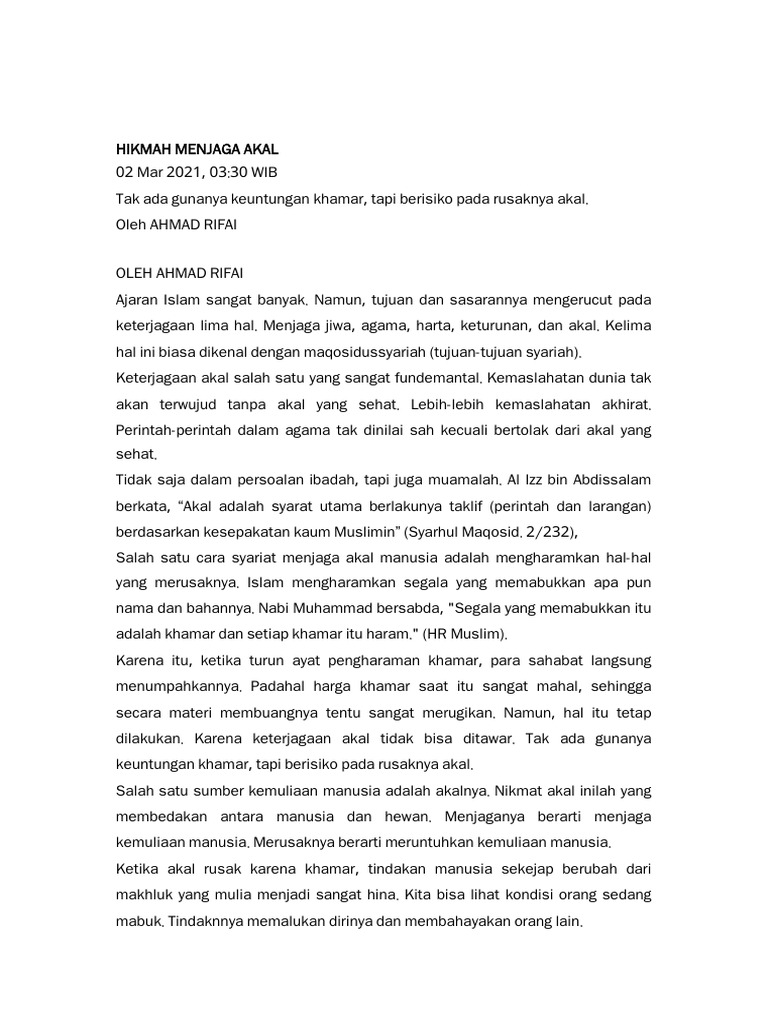 Pentingnya Menjaga Akal dalam Islam | PDF