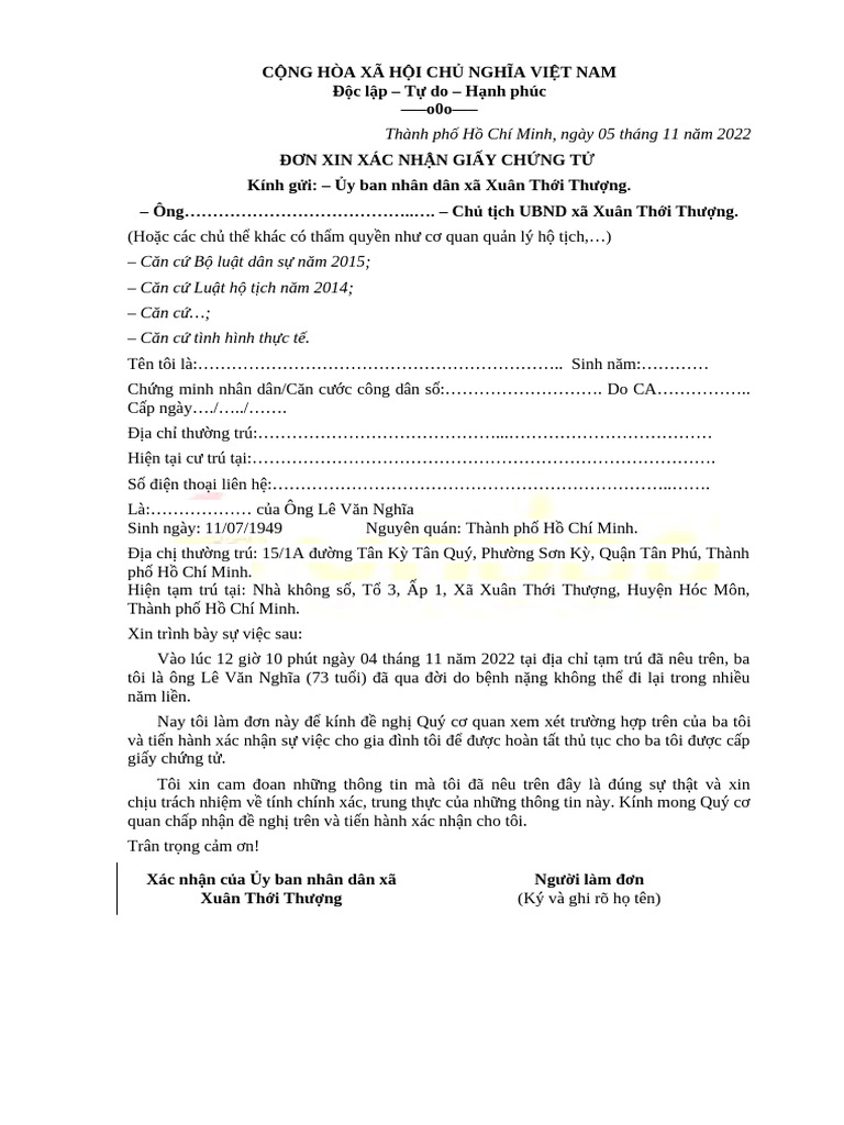 Mau Don Xin Xac Nhan Giay Chung Tu | PDF