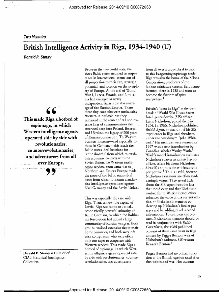 British Intelligence Activity in Riga, 1934-1940 (U) | PDF