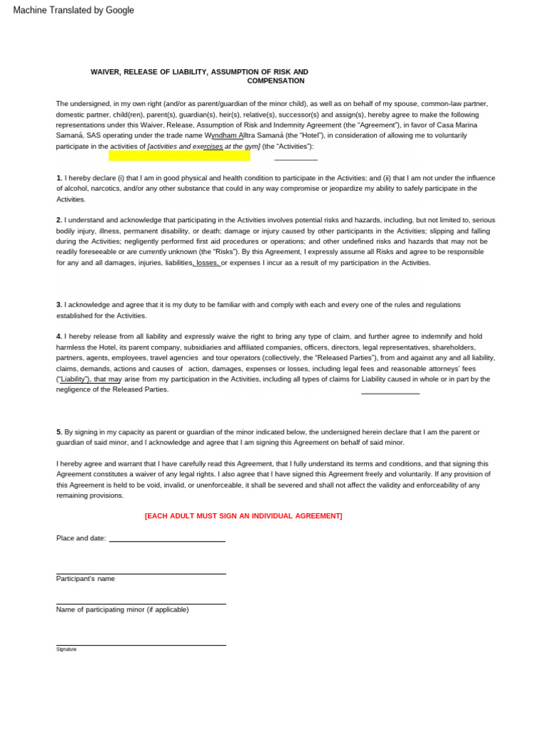 Liability Waiver for Gym Activities | PDF | Legal Liability | Indemnity
