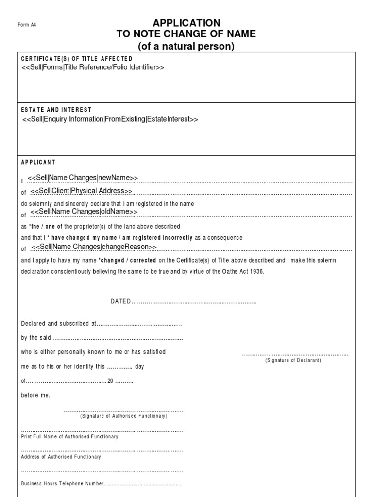 Change of Name Application Form A4 | PDF
