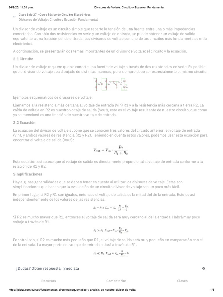 Divisores de Voltaje - Circuito y Ecuación Fundamental | PDF | Red ...