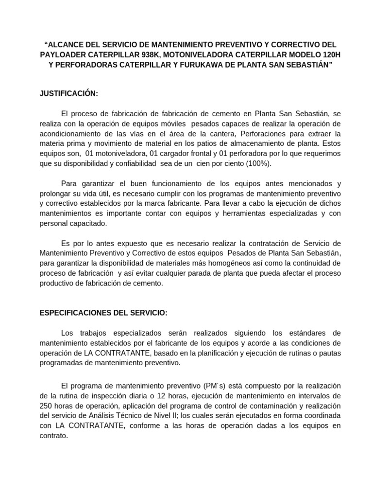 Alcance de Mtoo Prev. y Correctivo Del Payloader | PDF | Ingeniería ...