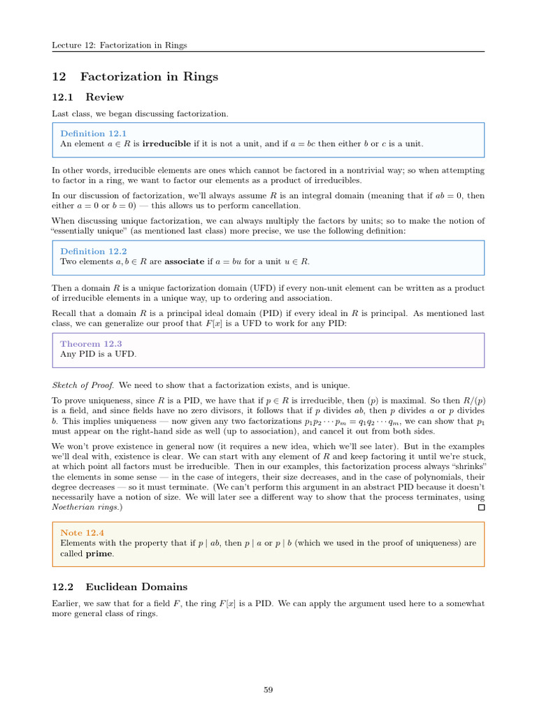 Lec12 - Factorization in Rings | PDF | Factorization | Ring (Mathematics)