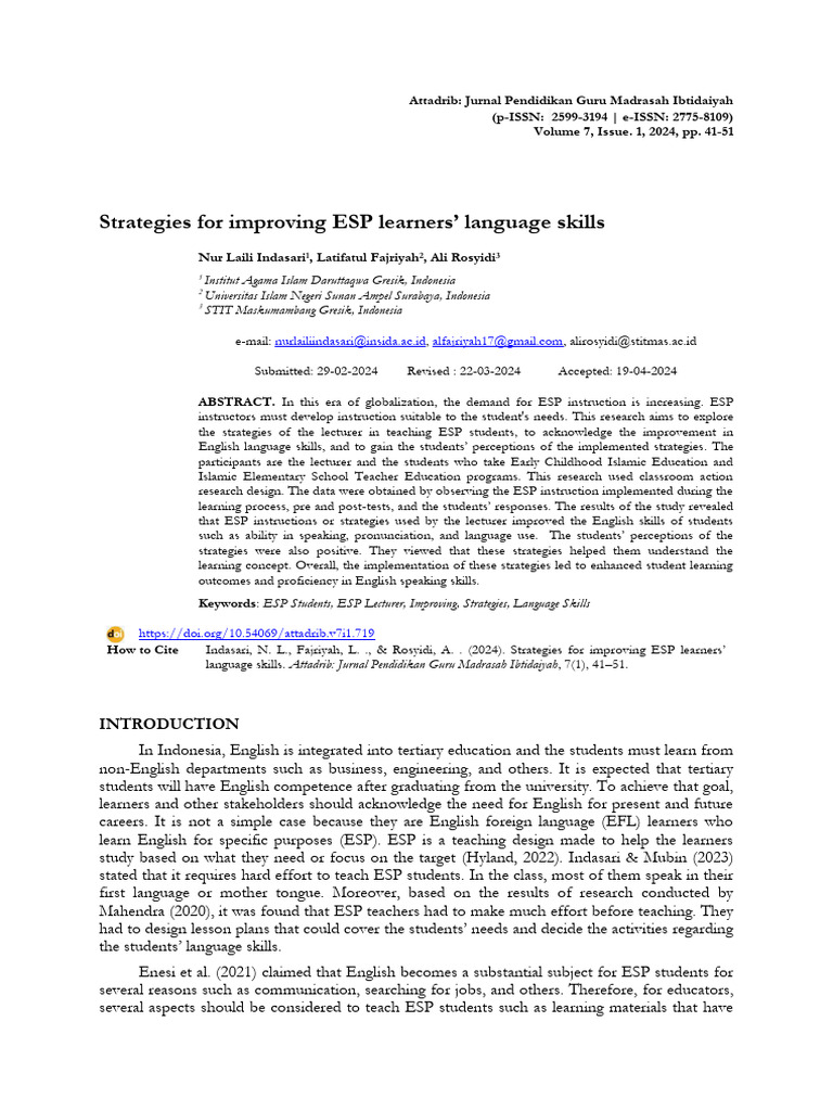 Strategies For Improving ESP Learners' Language Skills - Group 3 | PDF ...