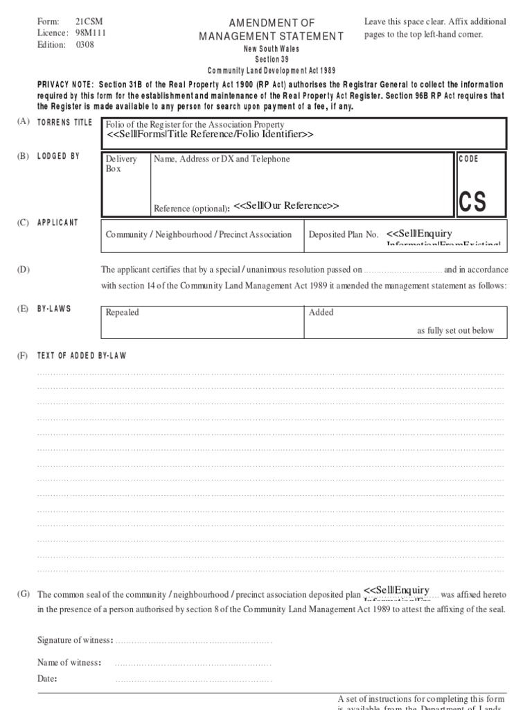 Amendment of Management Statement Form | PDF