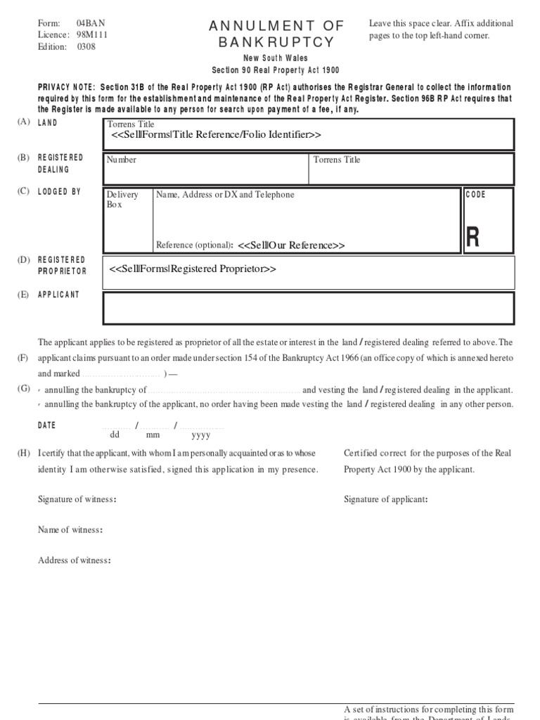 Annulment of Bankruptcy Form NSW | PDF