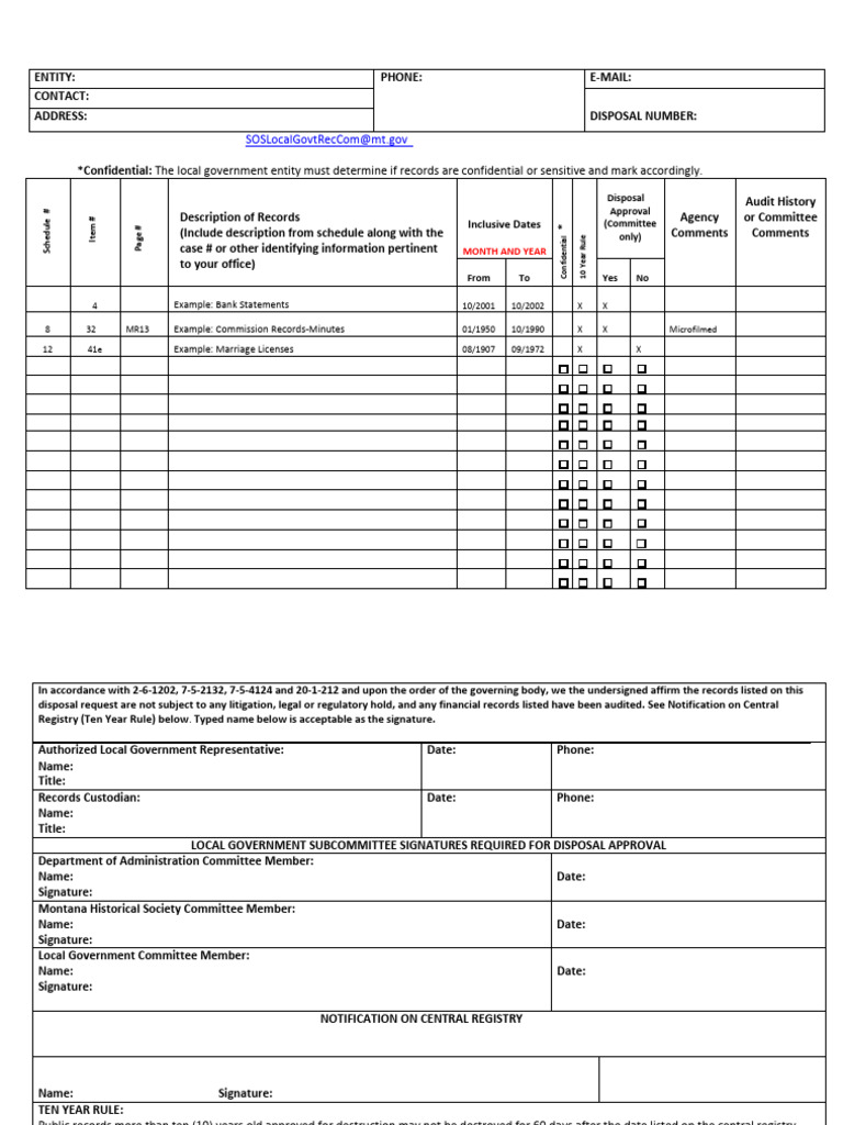 Sample Disposal Records Form Template | PDF