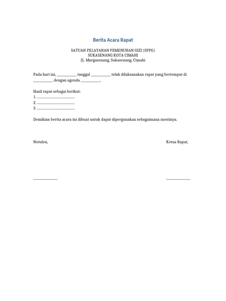 Template Berita Acara Rapat | PDF