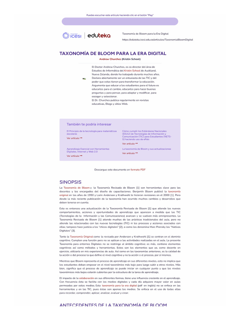 Taxonomía de Bloom para La Era Digital | PDF