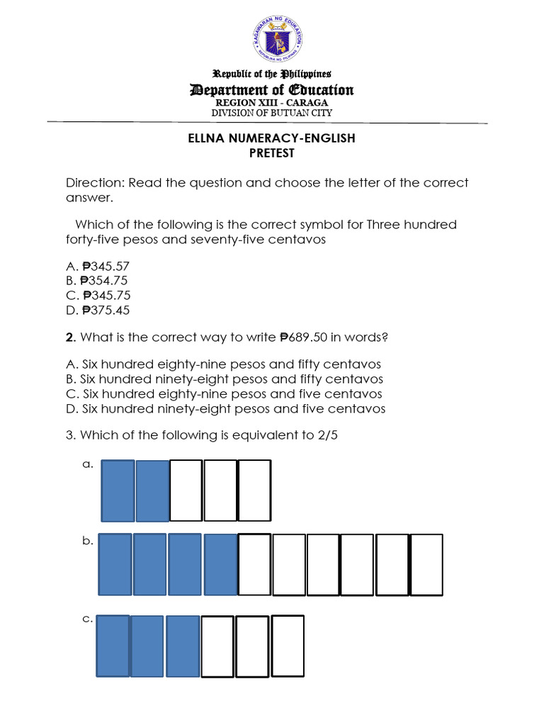 ELLNA Numeracy-English Pretest Guide | PDF | Chess | Chess Theory