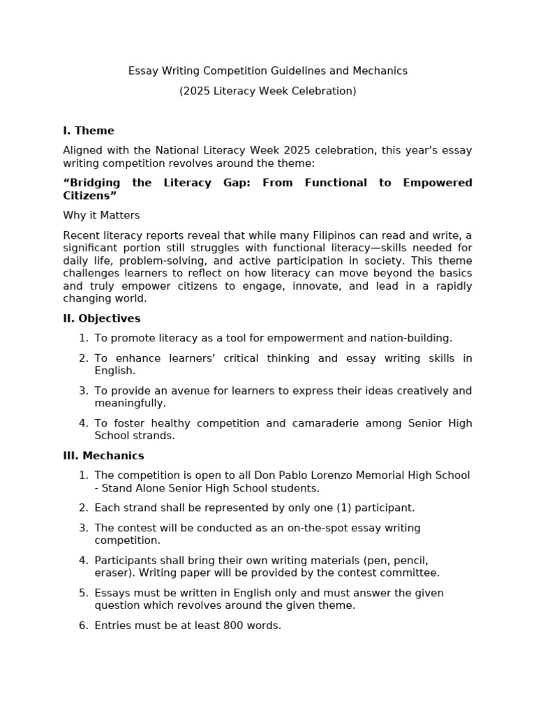 Essay Writing Competition Guidelines and Mechanics 1 | PDF | Literacy ...