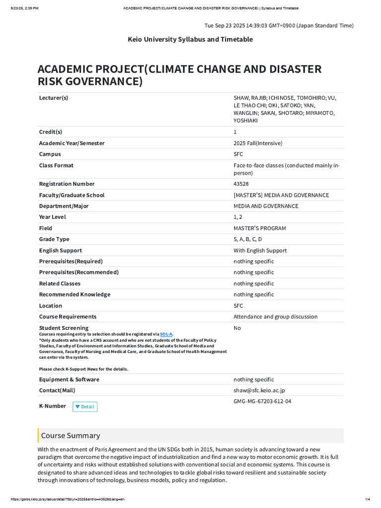 Climate Change Governance Course Syllabus | PDF | Risk | Natural ...