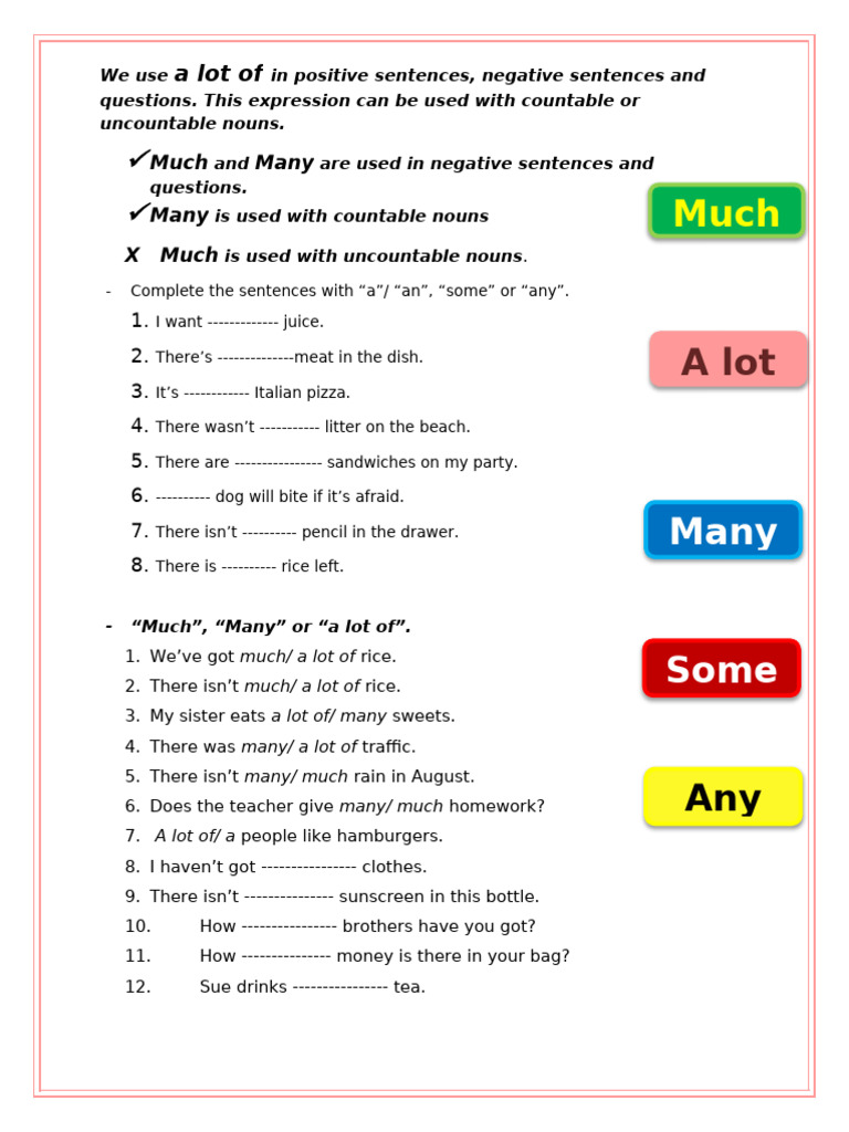 Much Many, Some Any A Lot | PDF