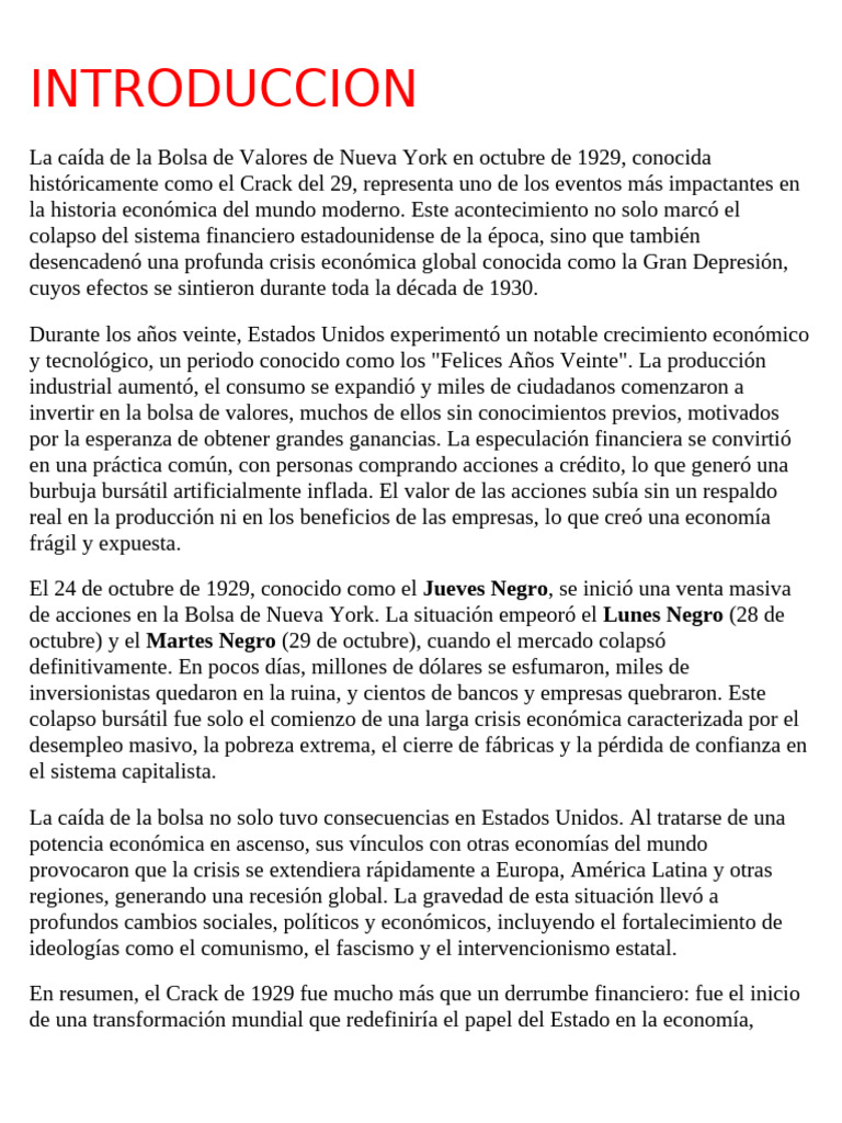Causas del Crack de 1929 | PDF | Gran depresion | Accidente de Wall ...