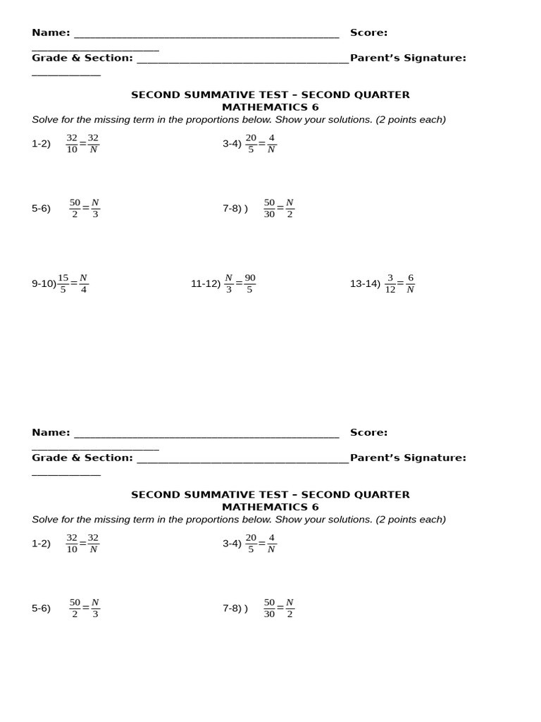 2nd Summative Test-2nd Quarter | PDF | Mathematics