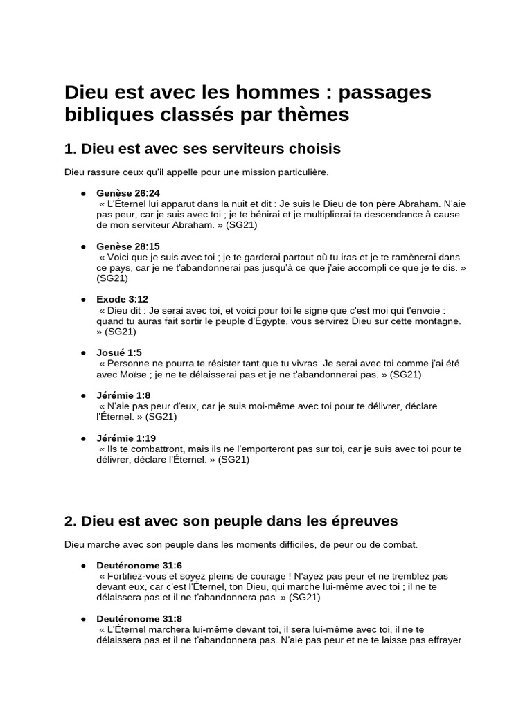 Dieu avec nous : Versets bibliques clés | PDF | Abraham | Contenu de la ...
