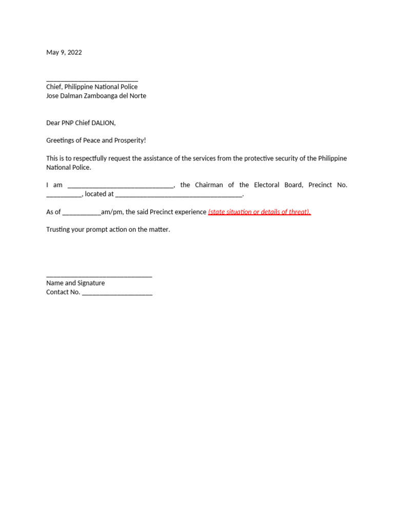 Letter Request Sample PNP | PDF