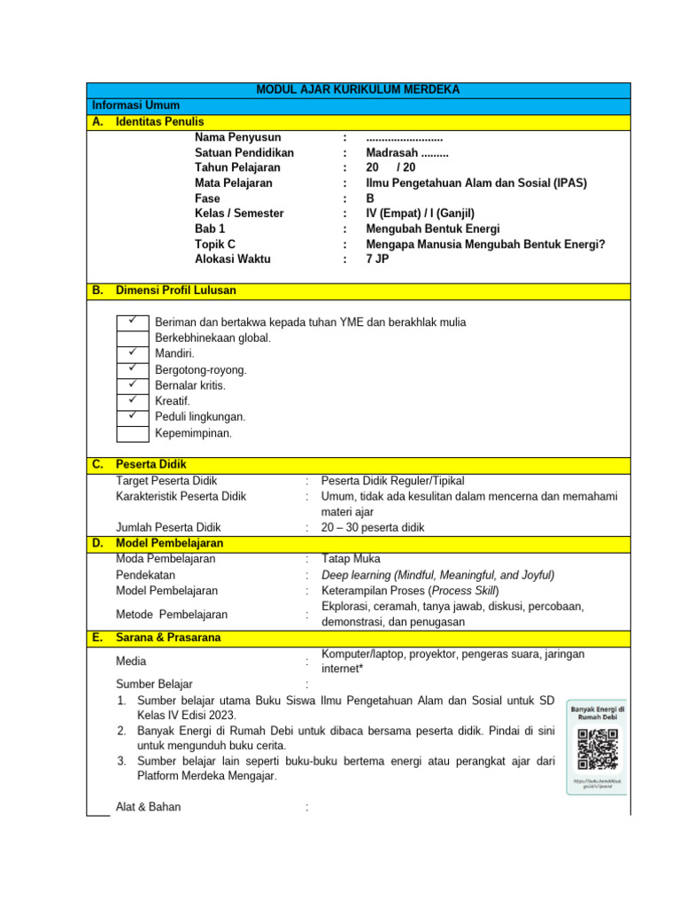 Modul Ajar Kurikulum Merdeka Ipas b1 | PDF