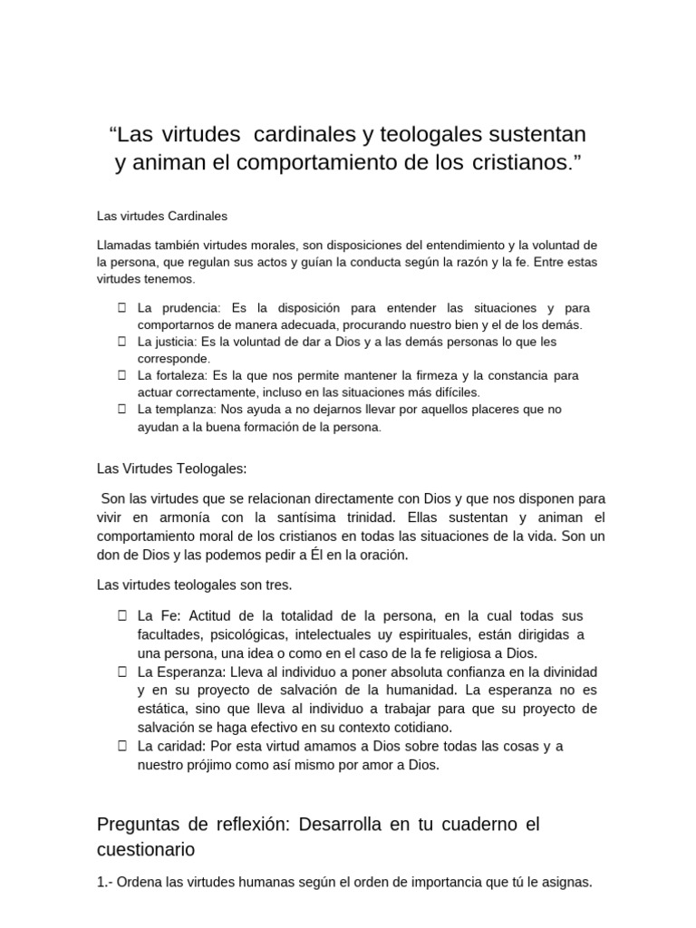 Virtudes Cardinales y Teologales en Cristianos | PDF | Virtud | Fe