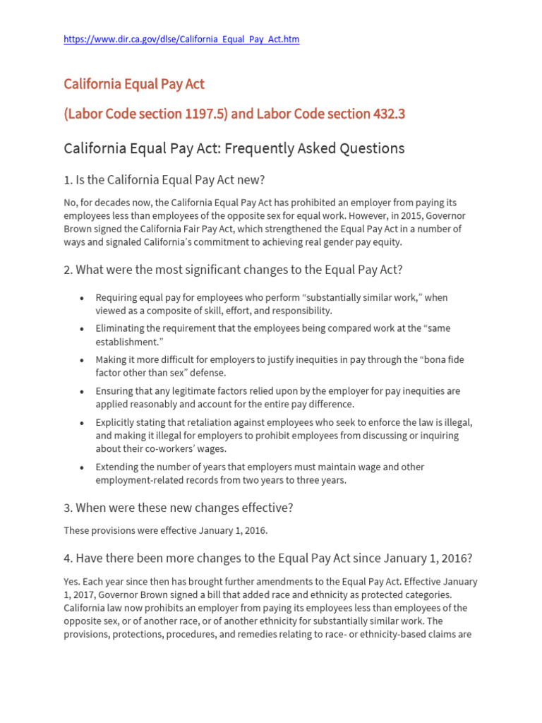 California Equal Pay Act | PDF | Equal Pay For Equal Work | Employment