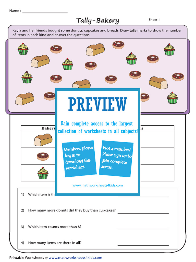 Drawing Tally Word Problem Bakery | PDF