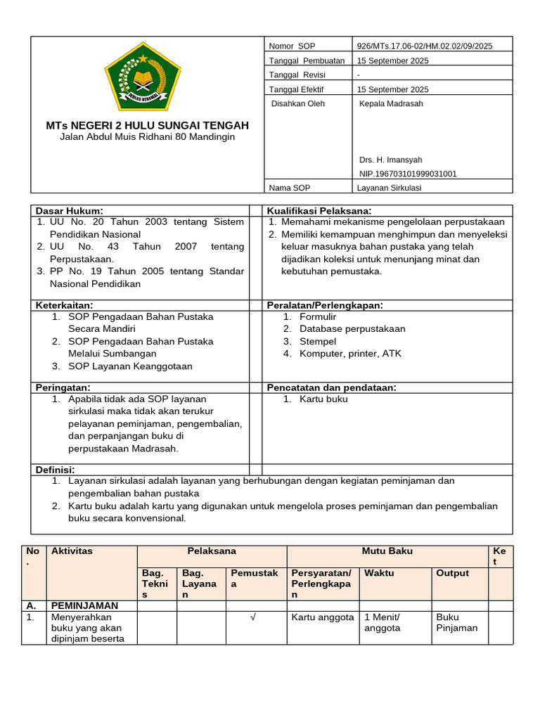 Sop Layanan Sirkulasi | PDF