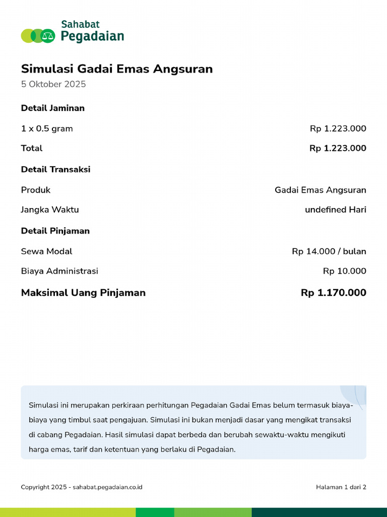 Simulasi Gadai Emas Angsuran | PDF