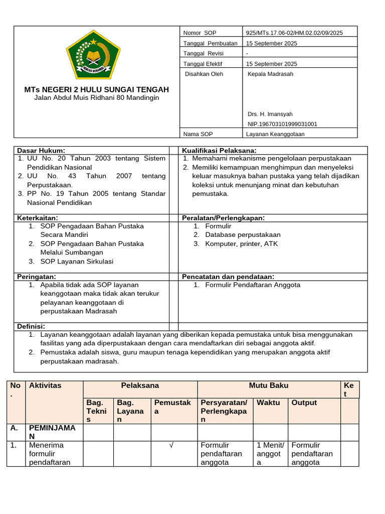 SOP Layanan Keanggotaan | PDF