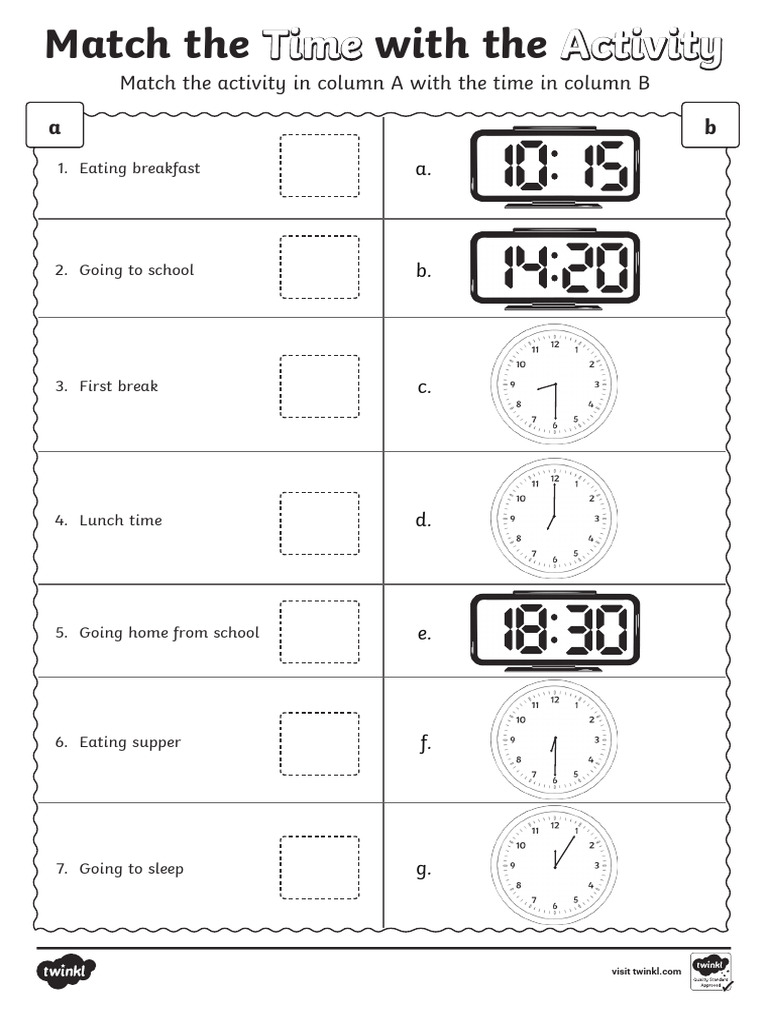 Match The Time With The Activity | PDF