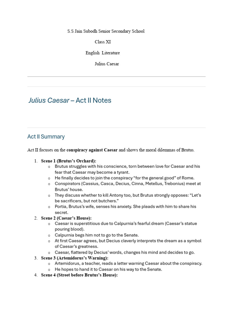 Act II Summary of Julius Caesar | PDF | Julius Caesar | Roman Republic