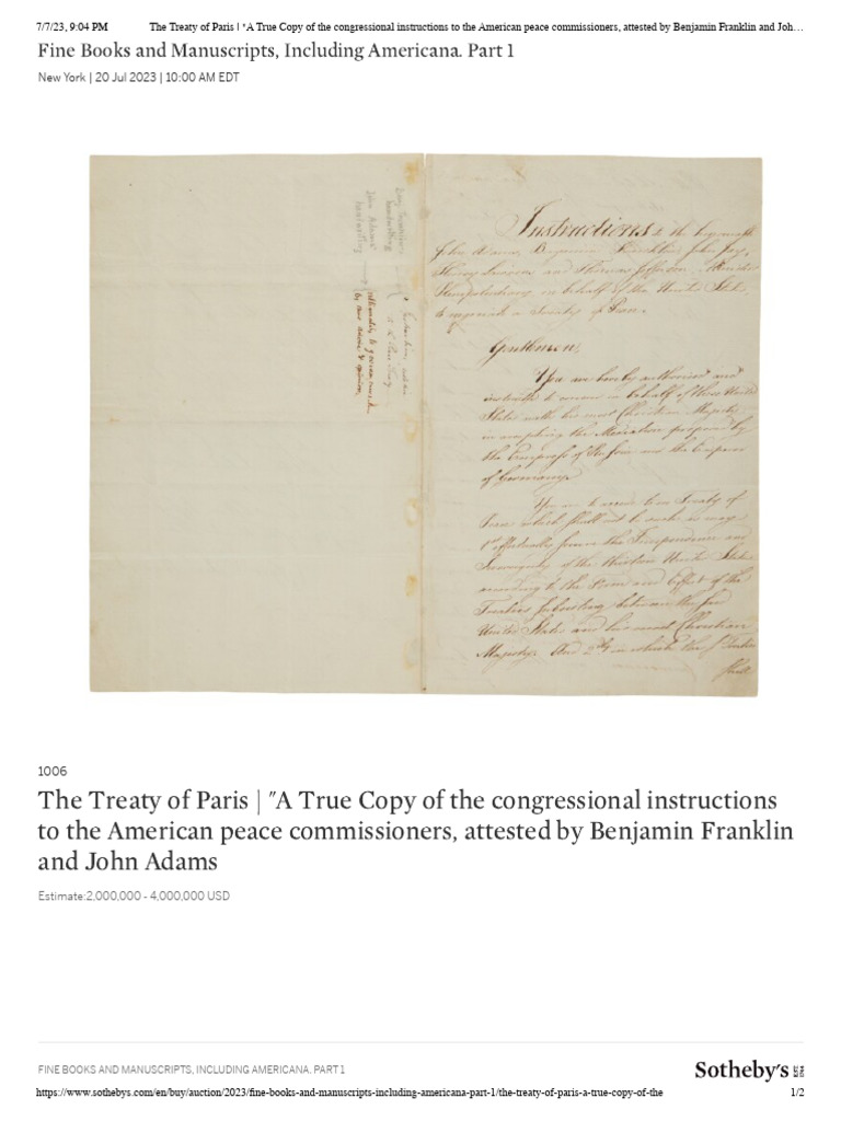 The Treaty of Paris _ _A True Copy of the Congressional Instructions to ...